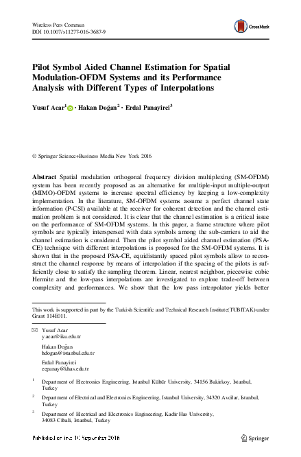 Pdf Pilot Symbol Aided Estimation In Sm Ofdm Systems
