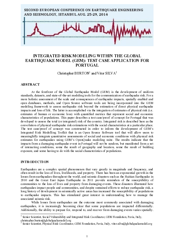 (PDF) Integrated Risk Modeling Within The Global Earthquake Model (Gem ...