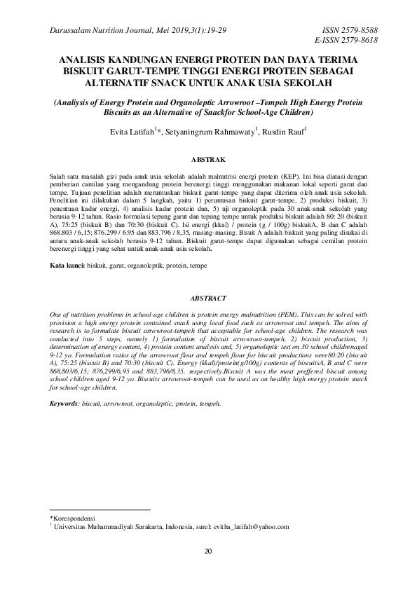 (PDF) Biskuit Garut-Tempe Tinggi Energi Protein sebagai Alternatif Snack untuk Anak Usia Sekolah ...