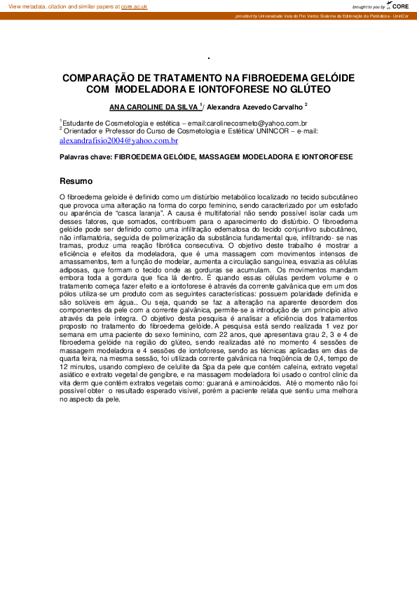 (PDF) Comparação De Tratamento Na Fibroedema Gelóide Com Modeladora e ...