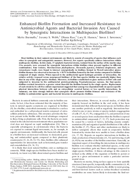 (PDF) Enhanced Biofilm Formation and Increased Resistance to ...