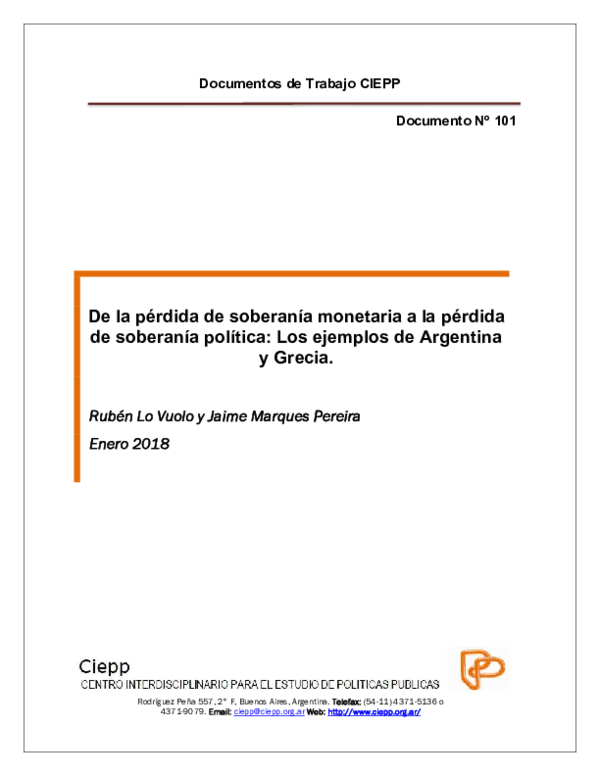 (PDF) De la pérdida de soberanía monetaria a la pérdida de soberanía ...