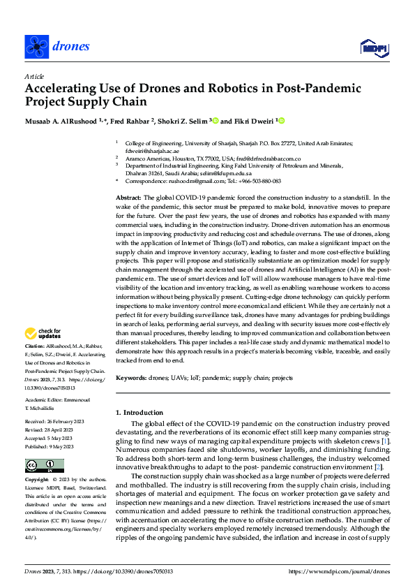 (PDF) Accelerating Use of Drones and Robotics in Post-Pandemic Project Supply Chain | Shokri ...