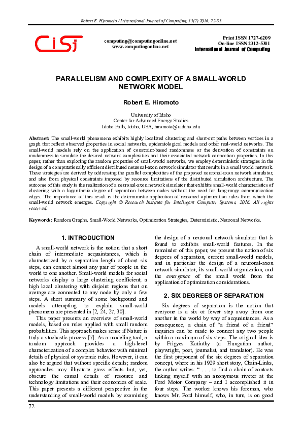 (PDF) Parallelism and Complexity of a Small-World Network Model