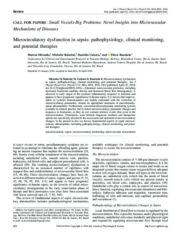 Pdf Microcirculatory Dysfunction In Sepsis A Pathogenetic Basis For