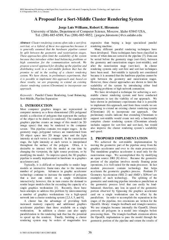 (PDF) Sort-Middle Approach for Scalable Cluster Rendering Systems