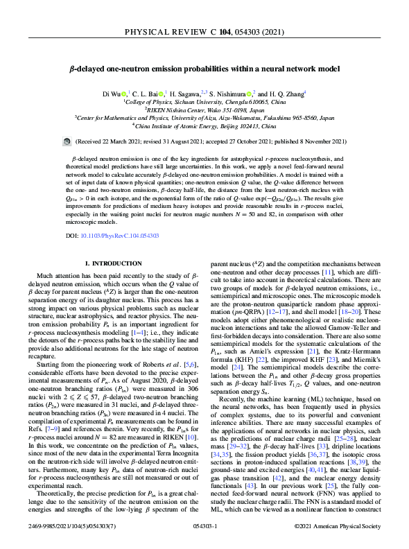 (PDF) Β -Delayed One-Neutron Emission Probabilities Within a Neural ...