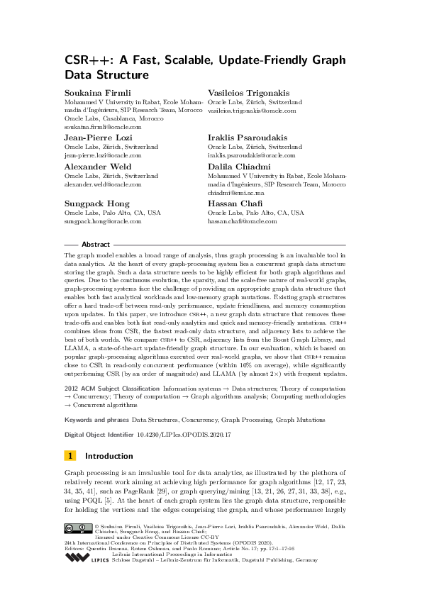 (PDF) CSR++: A Fast, Scalable, Update-Friendly Graph Data Structure