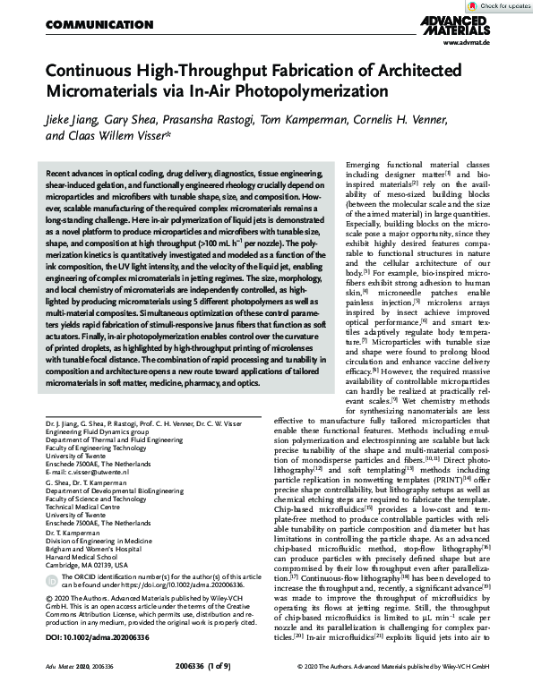 (PDF) Continuous High‐Throughput Fabrication of Architected ...