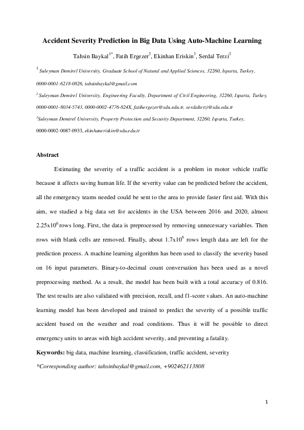 (PDF) Accident Severity Prediction in Big Data Using Auto-Machine Learning