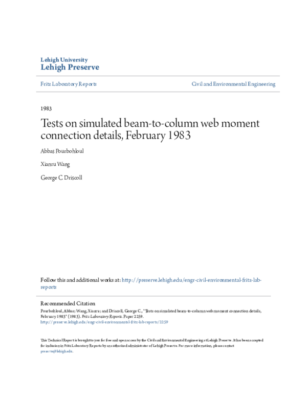 (PDF) Tests on simulated beam-to-column web moment connection details ...