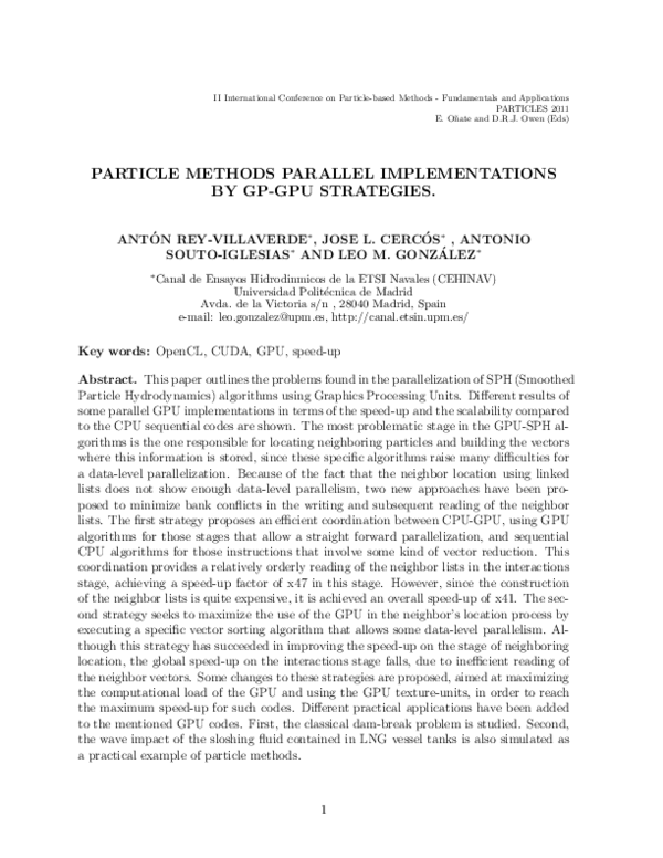 (PDF) Particle methods parallel implementations by GP-GPU strategies