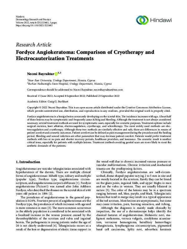 (PDF) Fordyce Angiokeratoma: Comparison of Cryotherapy and ...