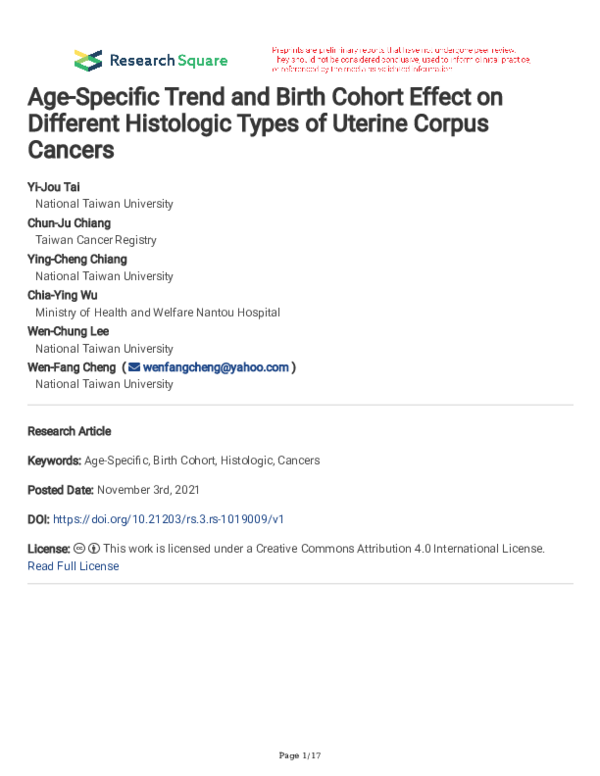 (PDF) Age-Specific Trend and Birth Cohort Effect on Different ...