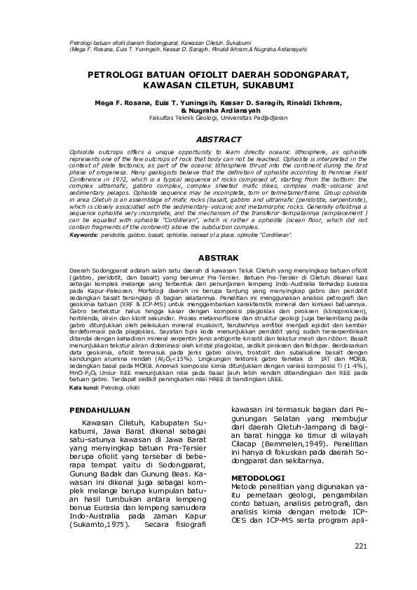 (PDF) Petrologi Batuan Ofiolit Daerah Sodongparat, Kawasan Ciletuh ...