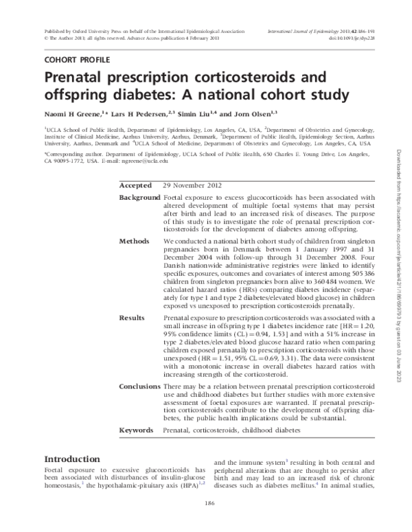 (PDF) Prenatal prescription corticosteroids and offspring diabetes: A ...