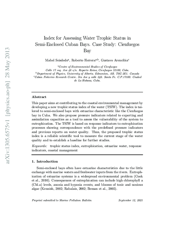 (PDF) Index for Assessing Water Trophic Status in Semi-Enclosed Cuban ...