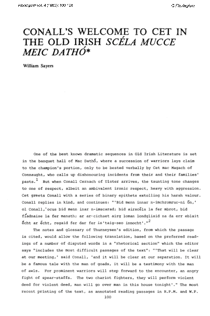 (PDF) Conall's Welcome to Cet in the Old Irish Scéla Mucce Meic Dathó