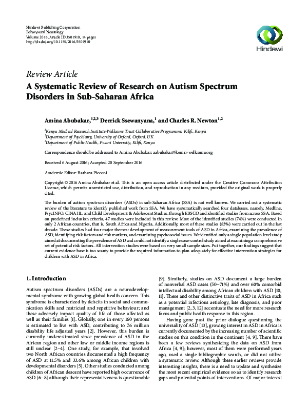 (PDF) A Systematic Review of Research on Autism Spectrum Disorders in ...