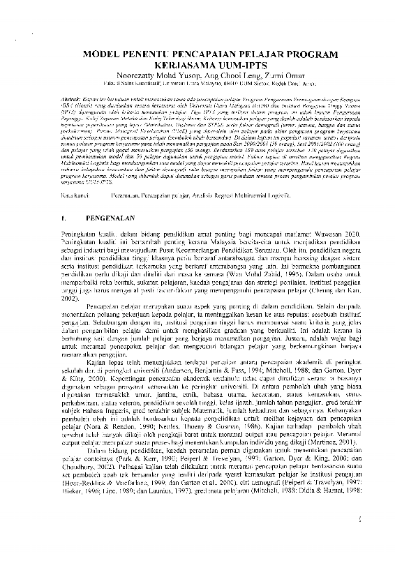 (PDF) Model penentu pencapaian pelajar program kerjasama UUM-IPTS