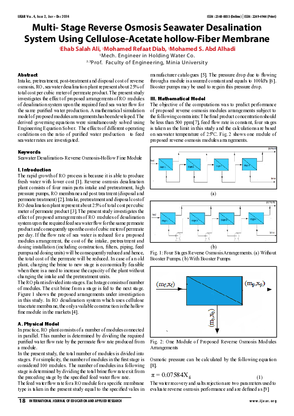 (PDF) Multi- Stage Reverse Osmosis Seawater Desalination System Using Cellulose-Acetate hollow ...
