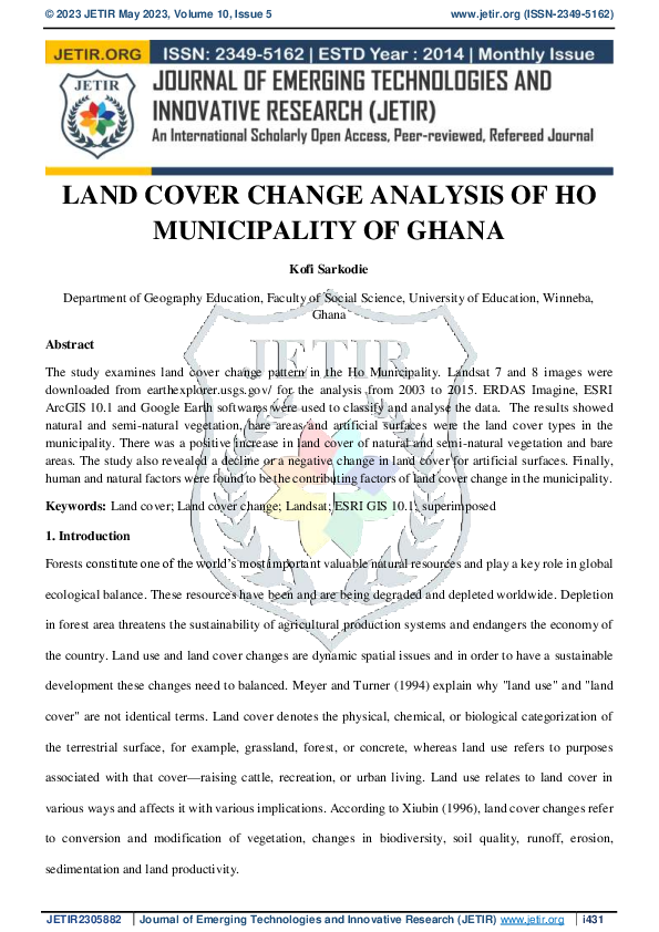 (PDF) LAND COVER CHANGE ANALYSIS OF HO MUNICIPALITY OF GHANA