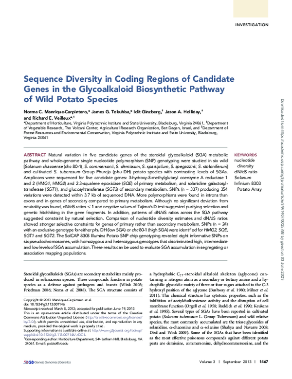 (PDF) Sequence diversity in coding regions of candidate genes in the glycoalkaloid biosynthetic ...