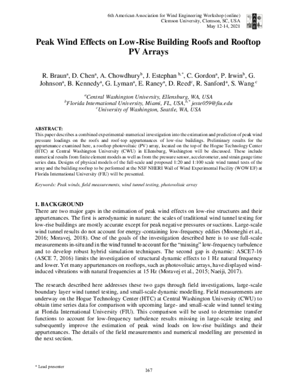 (PDF) Peak Wind Effects on Low-Rise Building Roofs and Rooftop PV Arrays