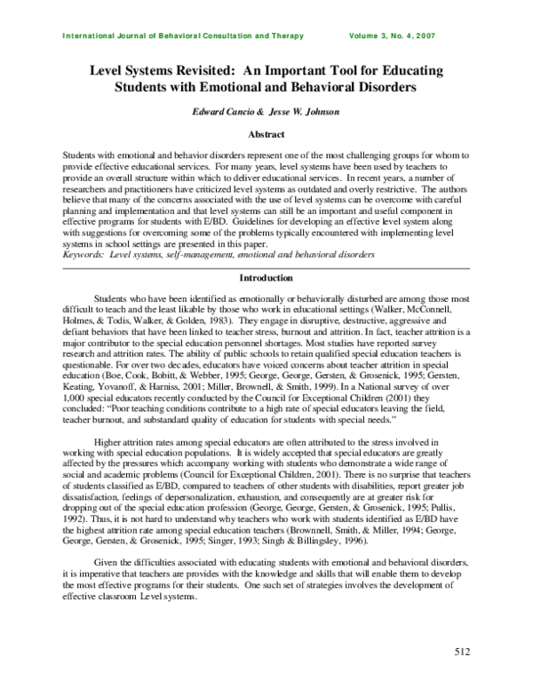 (PDF) Level systems revisited: An important tool for educating students with emotional and ...