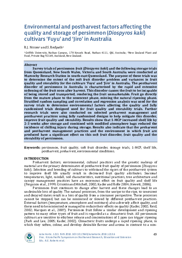 (PDF) Environmental and postharvest factors affecting the quality and storage of persimmon ...