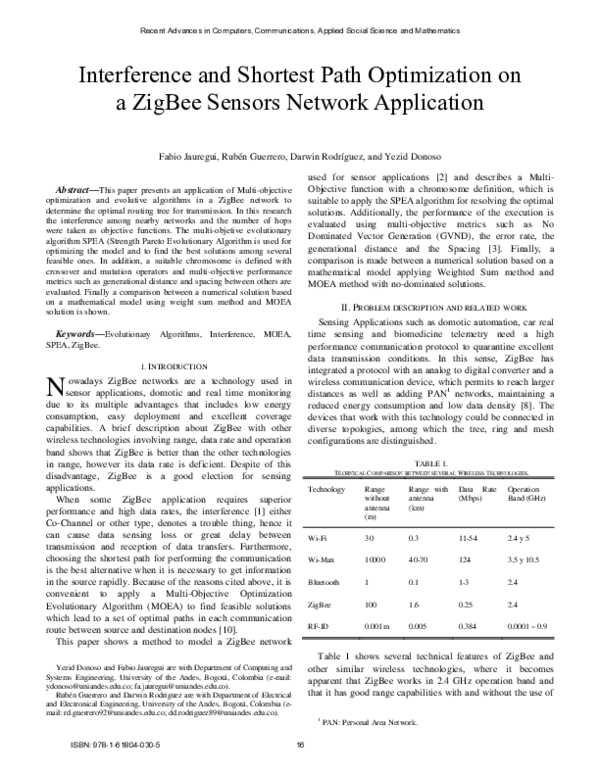Pdf Interference And Shortest Path Optimization On A Zigbee Sensors