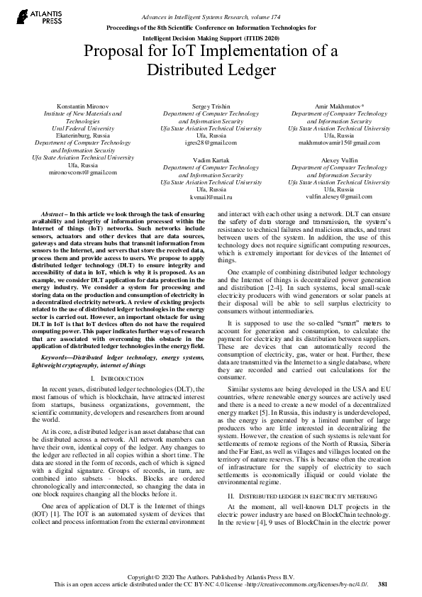 (PDF) Proposal for IoT Implementation of a Distributed Ledger