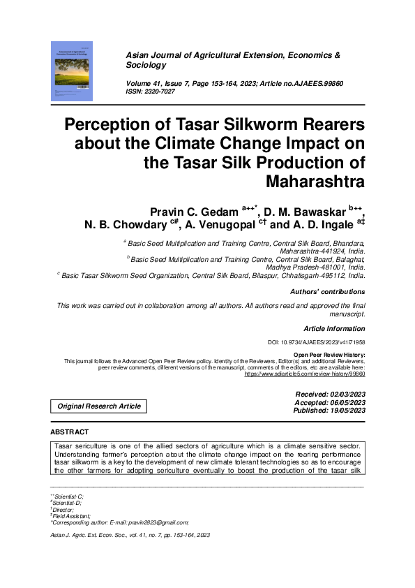 (PDF) Perception of Tasar Silkworm Rearers about the Climate Change ...