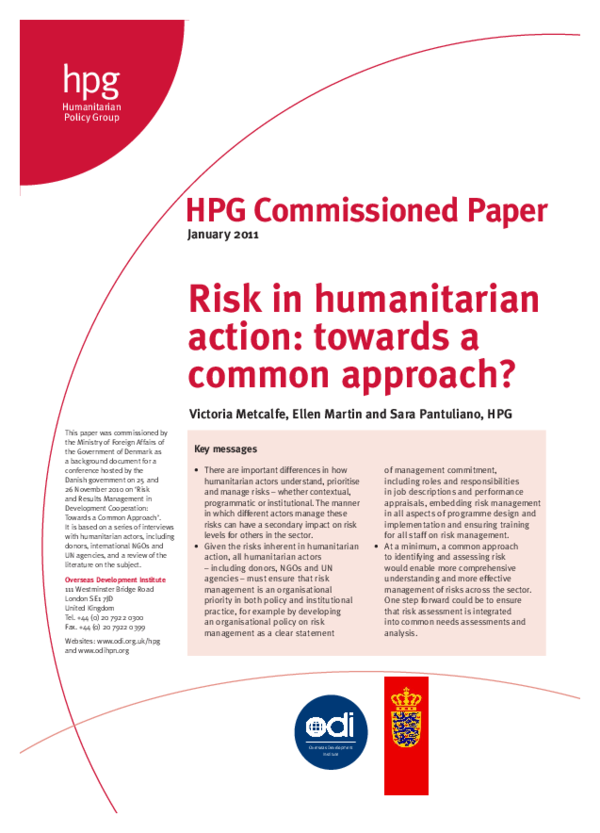 (PDF) Risk in humanitarian action: towards a common approach?