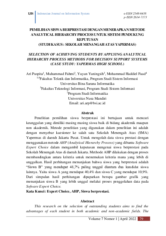 (PDF) Pemilihan Siswa Berprestasi Dengan Menerapkan Metode Analytical Hierarchy Process Untuk ...