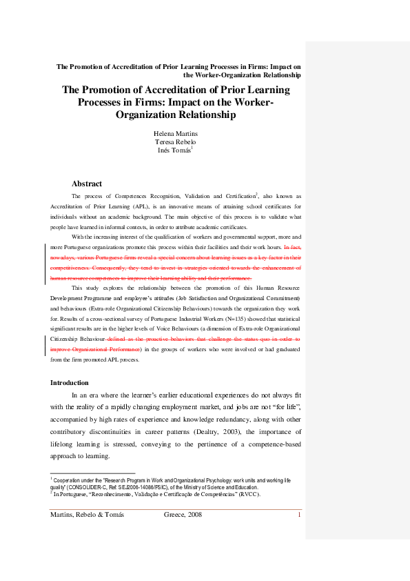 (PDF) The Promotion of Accreditation of Prior Learning Processes in Firms: Impact on the Worker ...