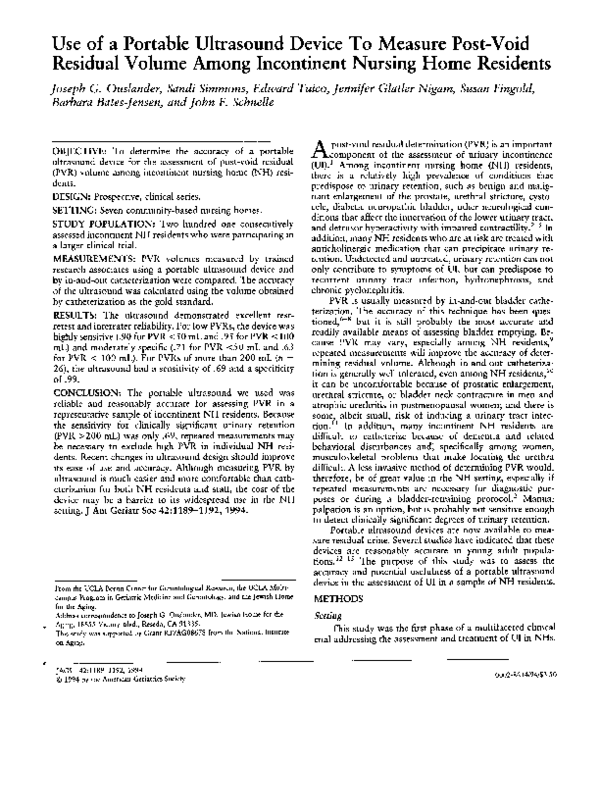 (PDF) Use of a Portable Ultrasound Device To Measure Post-Void Residual ...