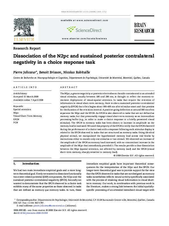 (PDF) Dissociation of the N2pc and sustained posterior contralateral ...