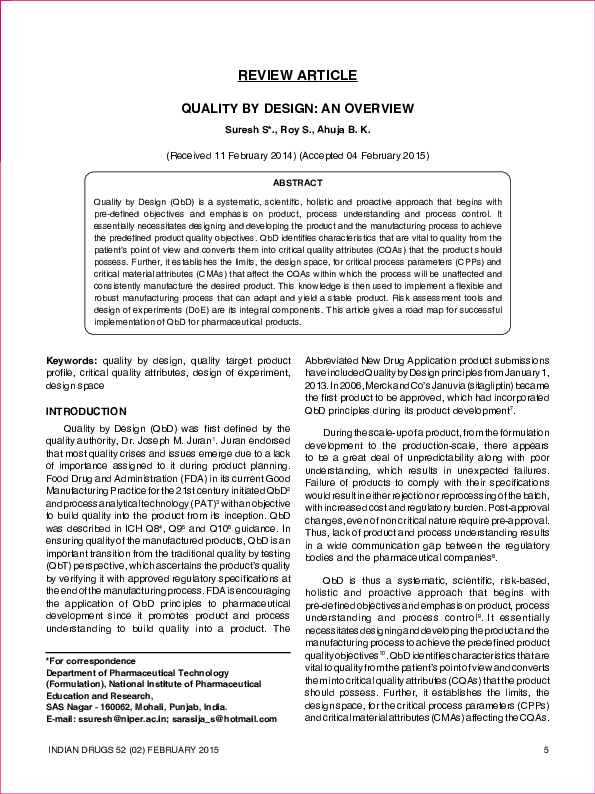 (PDF) Quality by Design: An Overview