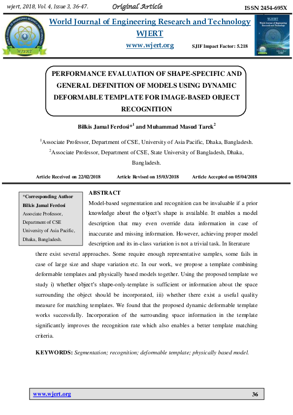 (PDF) Performance Evaluation of Shape-Specific and General Definition of Models Using Dynamic ...