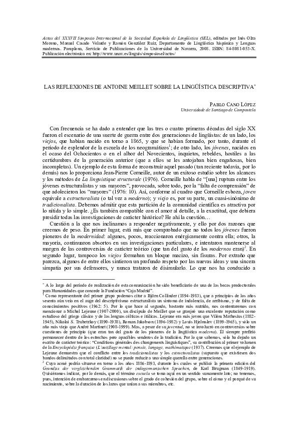 (PDF) Las reflexiones de Antoine Meillet sobre la lingüística descriptiva