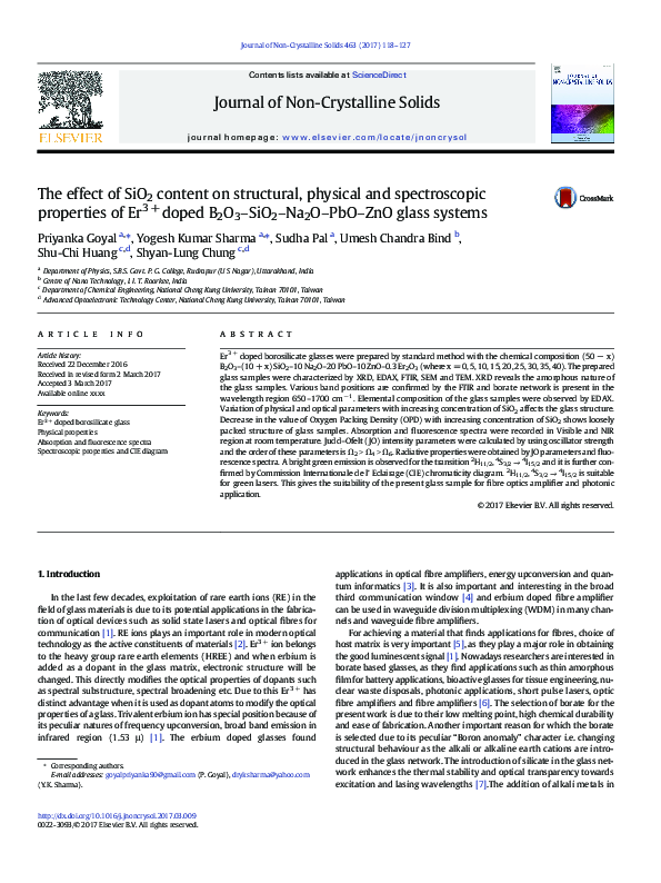 (PDF) The effect of SiO2 content on structural, physical and spectroscopic properties of Er3 ...