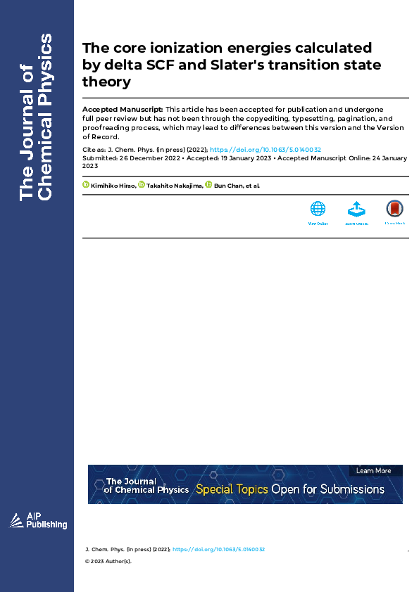 (PDF) The core ionization energies calculated by delta SCF and Slater’s ...