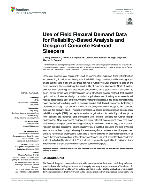 Use Of Field Flexural Demand Data For Reliability Based Analysis And Design Of Concrete Railroad 