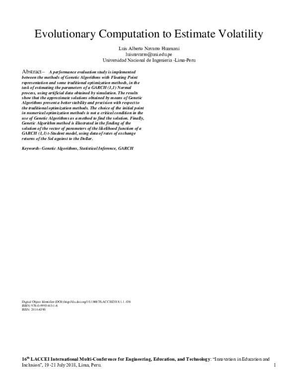 (PDF) Evolutionary Computation to Estimate Volatility
