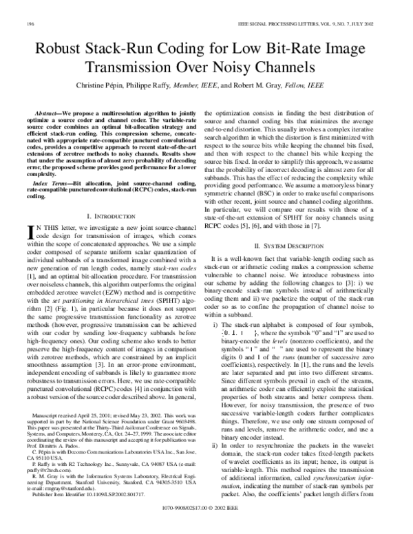 (PDF) Robust stack-run coding for low bit-rate image transmission over noisy channels
