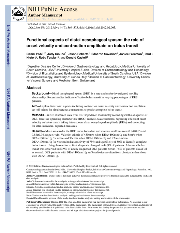 (PDF) Functional aspects of distal oesophageal spasm: The role of onset ...