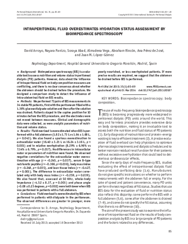 (PDF) Intraperitoneal Fluid Overestimates Hydration Status Assessment ...