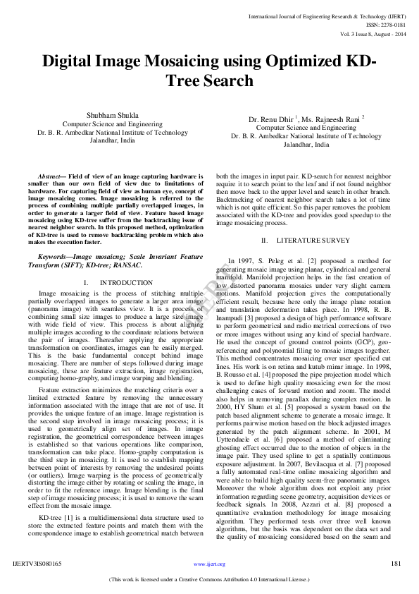 Digital Image Mosaicing using Optimized KD-Tree Search