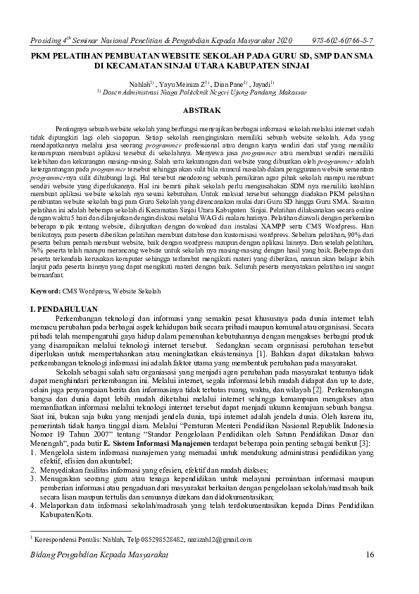 (PDF) Pelatihan Pembuatan Website Sekolah Pada Guru SD, SMP Dan Sma DI Kecamatan Sinjai Utara ...